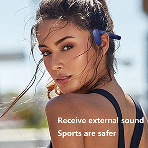 Wireless Air Conduction Headphones Bluetooth Open Ear Sport Headphones with Microphones, Foldable Lightweight Running Headphones Portable Neckband Headphones-1*Black+1*Blue(2pack)