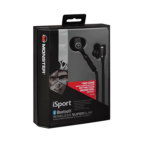 Monster Isport Superslim Bluetooth Wireless in-Ear Headphones - Black, Model:MH ISRT WLS IE BK BT WW