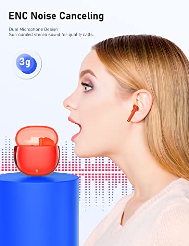 AFGHOA Wireless Earbuds for Samsung S23 Ultra S22 A53 Noise Canceling HiFi Stereo Bluetooth 5.3 Wireless Headset with Microphone in-Ear Headphone for iPhone 13 14 12 11 Google Pixel 7 6 6a Android Red