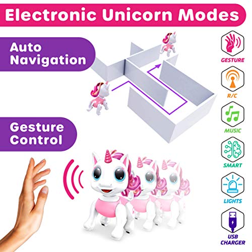 Power Your Fun Robo Pets Unicorn Toy for Girls and Boys - Remote Control Robot Toy with Interactive Hand Motion Gestures, STEM Toy Program Treats, Walking and Dancing Robot Unicorn Kids Toy (Pink)