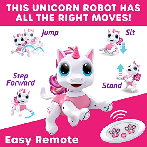 Power Your Fun Robo Pets Unicorn Toy for Girls and Boys - Remote Control Robot Toy with Interactive Hand Motion Gestures, STEM Toy Program Treats, Walking and Dancing Robot Unicorn Kids Toy (Pink)