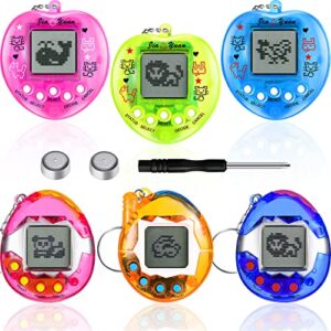 6 pieces virtual pets keychain digital nostalgic electronic pets keychain easter gift pet key chain 90s handheld games electronic pets game keyring with 1 screwdriver 2 button battery (mixed style)