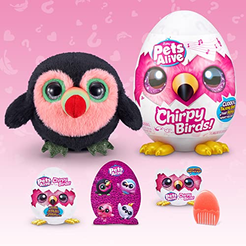 Pets Alive Chirpy Birds (Tucan) by ZURU, Electronic Pet That Speaks, Giant Surprise Egg, Stickers, Comb, Fluffy Clay, Bird Animal Plush for Girls