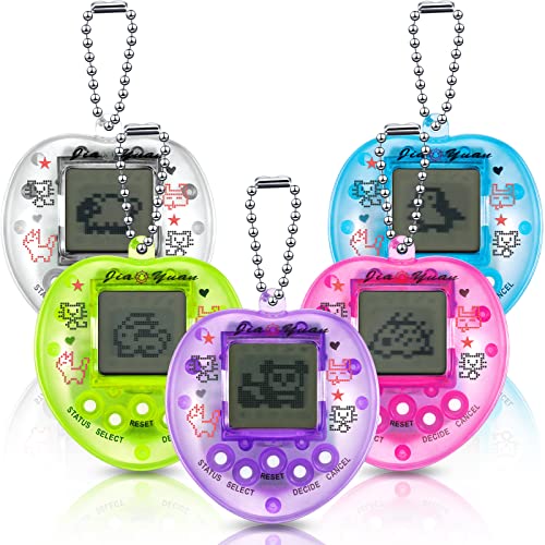 5 Pieces Virtual Pets Keychain for Kids Electronic Digital Pets Keychain 168 Pets Retro Handheld Game Machine for Halloween Christmas Random Color (Clear Heart Shape)