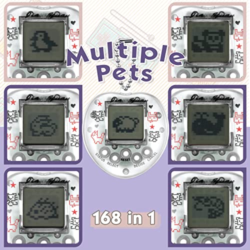 5 Pieces Virtual Pets Keychain for Kids Electronic Digital Pets Keychain 168 Pets Retro Handheld Game Machine for Halloween Christmas Random Color (Clear Heart Shape)