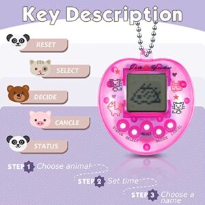 5 Pieces Virtual Pets Keychain for Kids Electronic Digital Pets Keychain 168 Pets Retro Handheld Game Machine for Halloween Christmas Random Color (Clear Heart Shape)