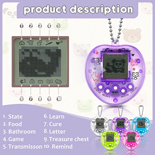 5 Pieces Virtual Pets Keychain for Kids Electronic Digital Pets Keychain 168 Pets Retro Handheld Game Machine for Halloween Christmas Random Color (Clear Heart Shape)