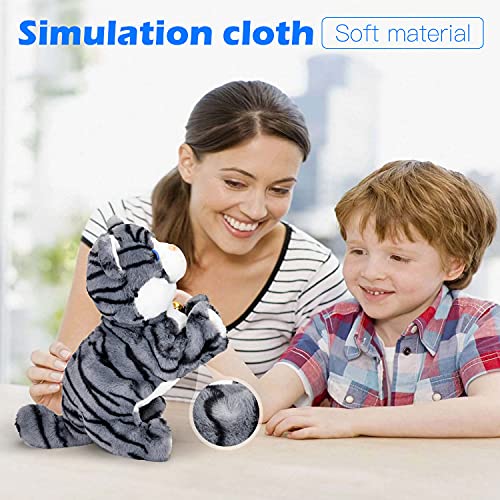 Smalody Interactive Electronic Plush Toy - Upgrade with LED Light Eyes Animated Sound Control Electronic Pet, Robot Cat Kitten Toys Gifts for Boys & Girls Kids Birthday Christmas (Gray)