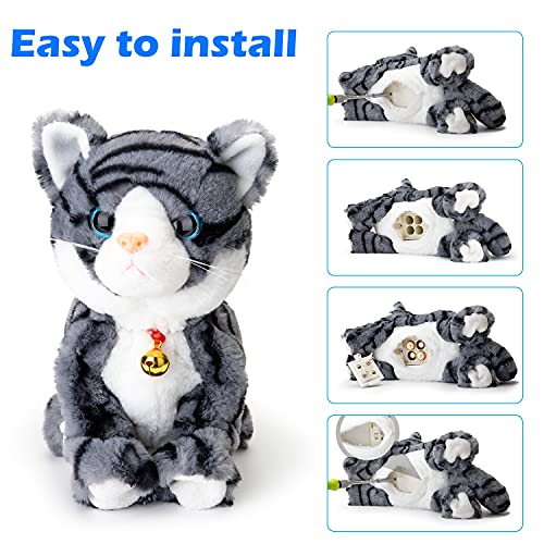 Smalody Interactive Electronic Plush Toy - Upgrade with LED Light Eyes Animated Sound Control Electronic Pet, Robot Cat Kitten Toys Gifts for Boys & Girls Kids Birthday Christmas (Gray)