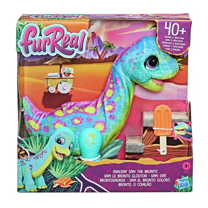 FurReal Snackin' Sam The Bronto, Interactive Pets, 40+ Sounds and Reactions, Electronic Pets, Plush Dinosaur Toys for 4 Year Old Girls and Boys