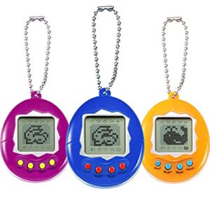 3 pieces virtual electronic digital pets keychain game keyring electronic toys nostalgic virtual digital pet retro handheld game machine (3 pieces, rose red, yellow, blue)