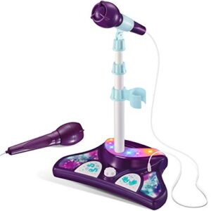 little pretender kids karaoke machine with 2 microphones & adjustable stand, music sing along with flashing stage lights and pedals for fun musical effects