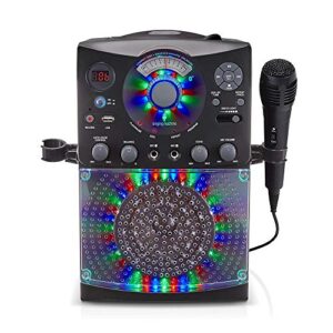 singing machine sml385ubk bluetooth karaoke system with led disco lights, cd+g, usb, and microphone, karaoke machine for kids and adults, black [amazon exclusive]