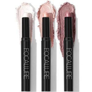 focallure 3 pcs 2 in 1 eyeshadow and eyeliner pen, waterproof eye shadow pencil, hypoallergenic eyeshadow, highlighter eye liner, multi-dimensional eyes look, fa38-11116-123