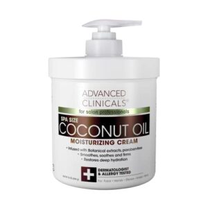 advanced clinicals coconut oil cream face & body anti aging moisturizing skin care lotion, intense firming coconut oil moisturizer skincare balm for age spots, dry skin & sun damaged skin, large 16oz