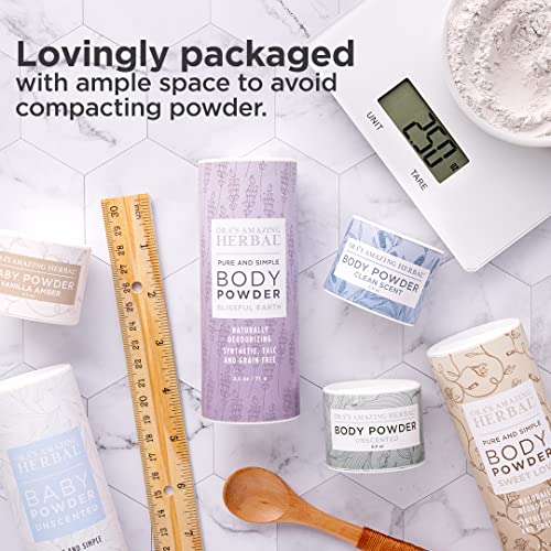 Body Powder, Talc Free Powder for Women, Talcum Powder, Blissful Earth Scent, Essential Oils Lavender, Vetiver and Clary Sage, Cornstarch Free, Bath Powder, Ora’s Amazing Herbal