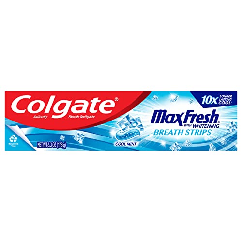 Colgate Max Fresh with Whitening Toothpaste with Mini Breath Strips, Cool Mint Toothpaste for Bad Breath, 6.3 Oz Tube. 3 Pack