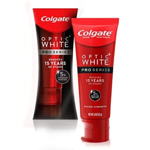 colgate optic white pro series whitening toothpaste with 5% hydrogen peroxide, enamel strength, 3 oz tube