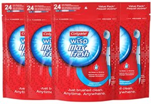 colgate max fresh wisp disposable mini travel toothbrushes, peppermint, 24 count (pack of 4)