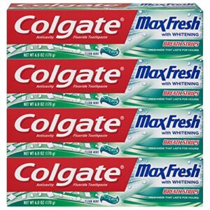 colgate max fresh whitening toothpaste with breath strips, clean mint, 6 ounce tube, 4 pack