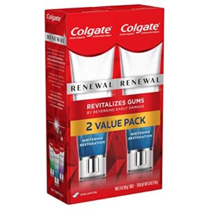 Colgate Renewal Gum Protection Whitening Toothpaste Gel, Mint Gel Toothpaste for Gingivitis and Teeth Whitening Restoration, Sugar Free, Enamel Safe, Gluten Free, Vegan, 2 Pack, 3 OZ Tubes