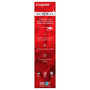 Colgate Renewal Gum Protection Whitening Toothpaste Gel, Mint Gel Toothpaste for Gingivitis and Teeth Whitening Restoration, Sugar Free, Enamel Safe, Gluten Free, Vegan, 2 Pack, 3 OZ Tubes