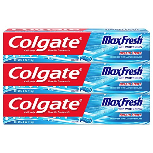 Colgate Max Fresh Toothpaste with Mini Breath Strips, Cool Mint - 7.6 Ounce (3 Pack)