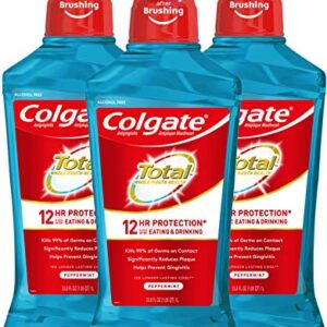 Colgate Total Mouthwash, Alcohol Free Mouthwash, Peppermint, 33.8 Ounce, 3 Pack