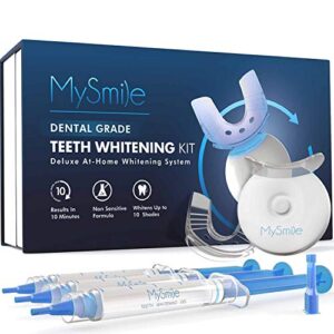 mysmile teeth whitening kit with led light, 10 min non-sensitive fast teeth whitener with 3 carbamide peroxide teeth whitening gel, helps to remove stains from coffee, smoking, wines, soda, food