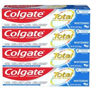 colgate total teeth whitening toothpaste, 10 benefits including sensitivity relief and whitening, 4.8 oz ( pack of 4 )