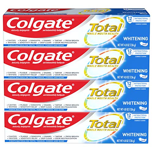 Colgate Total Teeth Whitening Toothpaste, 10 Benefits Including Sensitivity Relief and Whitening, 4.8 oz ( Pack of 4 )