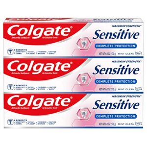 colgate sensitive toothpaste, complete protection, mint – 6 ounce (pack of 3)