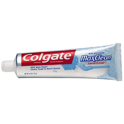 Colgate Max Clean Whitening Foaming Toothpaste with Fluoride, Effervescent Mint, 6 Ounce, 4 Pack