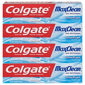 colgate max clean whitening foaming toothpaste with fluoride, effervescent mint, 6 ounce, 4 pack