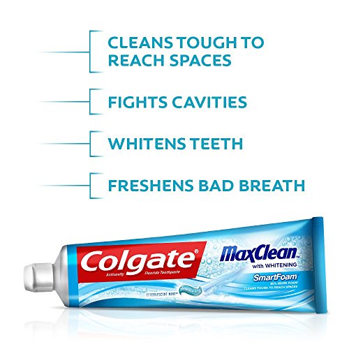 Colgate Max Clean Whitening Foaming Toothpaste with Fluoride, Effervescent Mint, 6 Ounce, 4 Pack