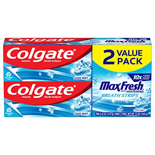 Colgate Max Fresh Toothpaste with Mini Breath Strips, Cool Mint, 2 Count