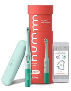 hum by colgate smart battery toothbrush kit, sonic toothbrush with travel case (teal)