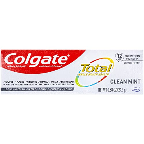 Colgate Total Toothpaste, Clean Mint, Travel Size 0.88 oz (24.9g) - Pack of 4