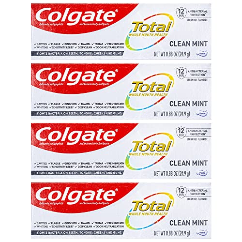 Colgate Total Toothpaste, Clean Mint, Travel Size 0.88 oz (24.9g) - Pack of 4