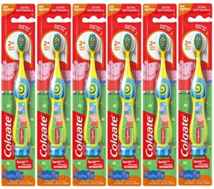 colgate peppa pig kids manual toothbrush with suction cup for little children ages 2+, extra soft – pack of 6 (color may vary)