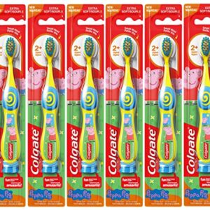 Colgate Peppa Pig Kids Manual Toothbrush with Suction Cup for Little Children Ages 2+, Extra Soft - Pack of 6 (color may vary)