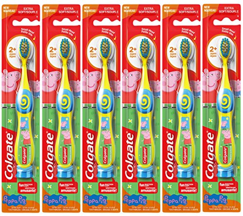 Colgate Peppa Pig Kids Manual Toothbrush with Suction Cup for Little Children Ages 2+, Extra Soft - Pack of 6 (color may vary)