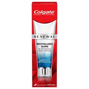 colgate renewal gum protection whitening toothpaste, mint toothpaste for gingivitis and teeth whitening restoration, sugar free, enamel safe, gluten free, vegan, 3 oz tube