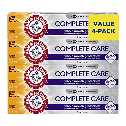 Arm & Hammer Complete Care Toothpaste, Fresh Mint Flavor, Whole Mouth Protection, 6.0oz (4-Pack)