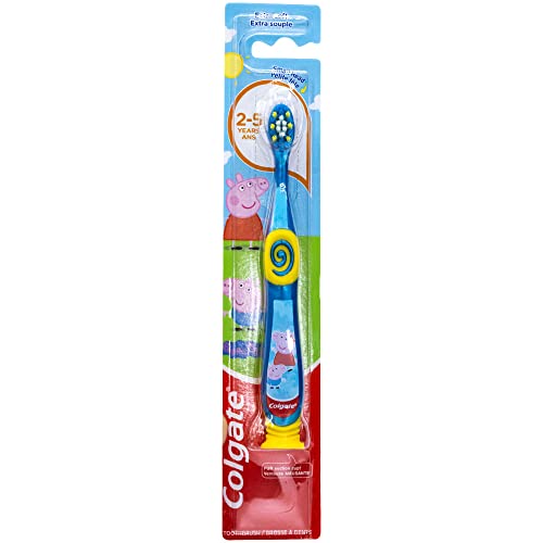 Colgate Kids Toothbrush, Peppa Pig Characters, with Suction Cup for Little Children Ages 2+, Extra Soft (Colors Vary) - Pack of 6