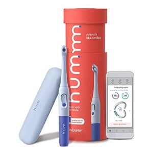 hum by colgate smart battery toothbrush kit, sonic toothbrush with travel case (blue)