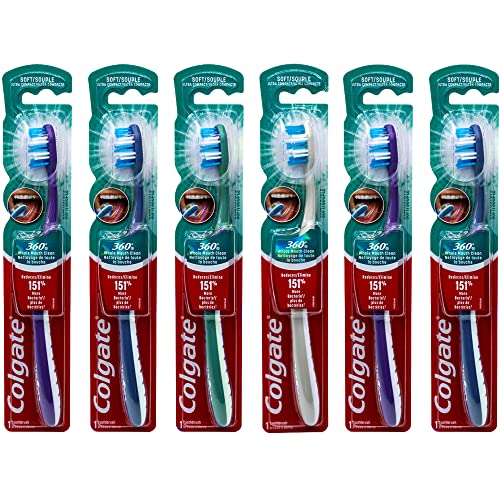 Colgate 360 Whole Mouth Clean Toothbrush, Ultra Compact Head, Soft (Colors Vary) - Pack of 6