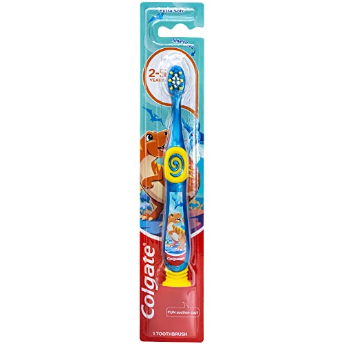 Colgate Dinosaur Toothbrush for Children with Suction Cup, Kids 2-5 Years Old, Extra Soft - 1 Count