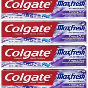 Colgate Max Fresh Toothpaste - KnockOut - With Odor Neutralizing Technology - Net Wt. 6 OZ (170 g) Per Tube - Pack of 4 Tubes