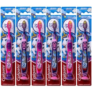 colgate kids unicorn toothbrush, extra soft for children 5+ years old – pack of 6